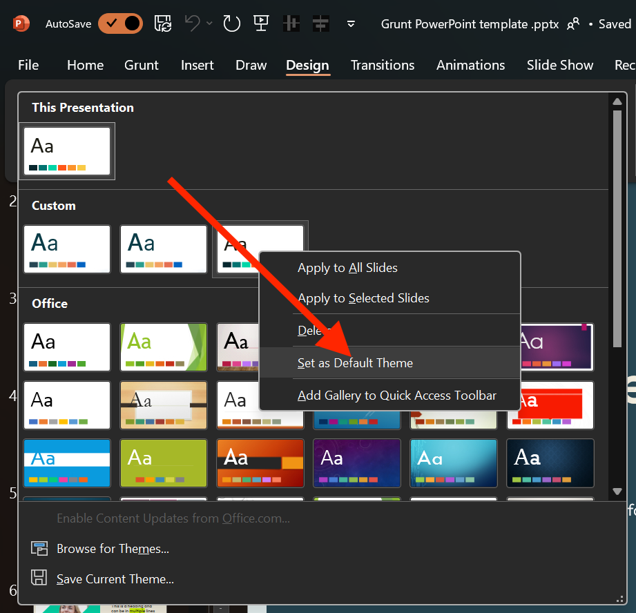 Set a default theme for new presentations in PowerPoint
